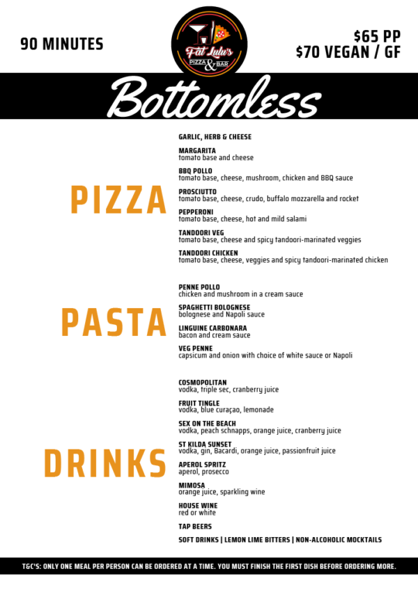 Bottomless Pizza, pasta, cocktails - Fat Lulu’s Pizza and Bar